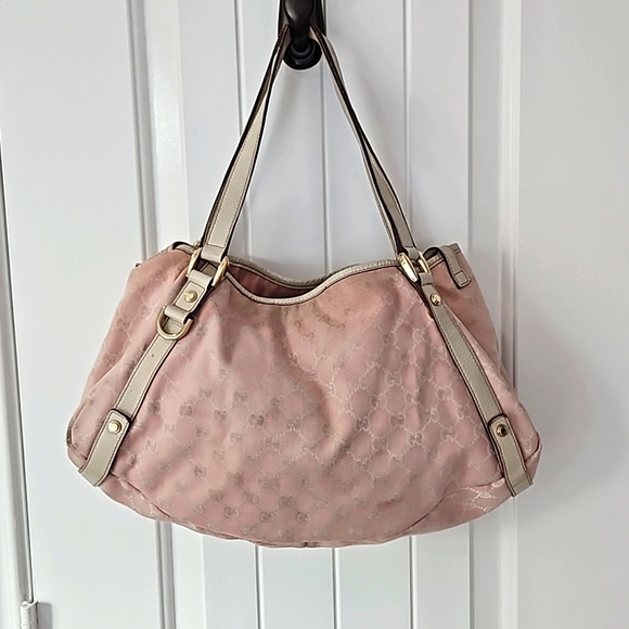 Gucci | Bags | Gucci Gg Monogram Canvas Pink Shoulder Tote Satchel Hand ...